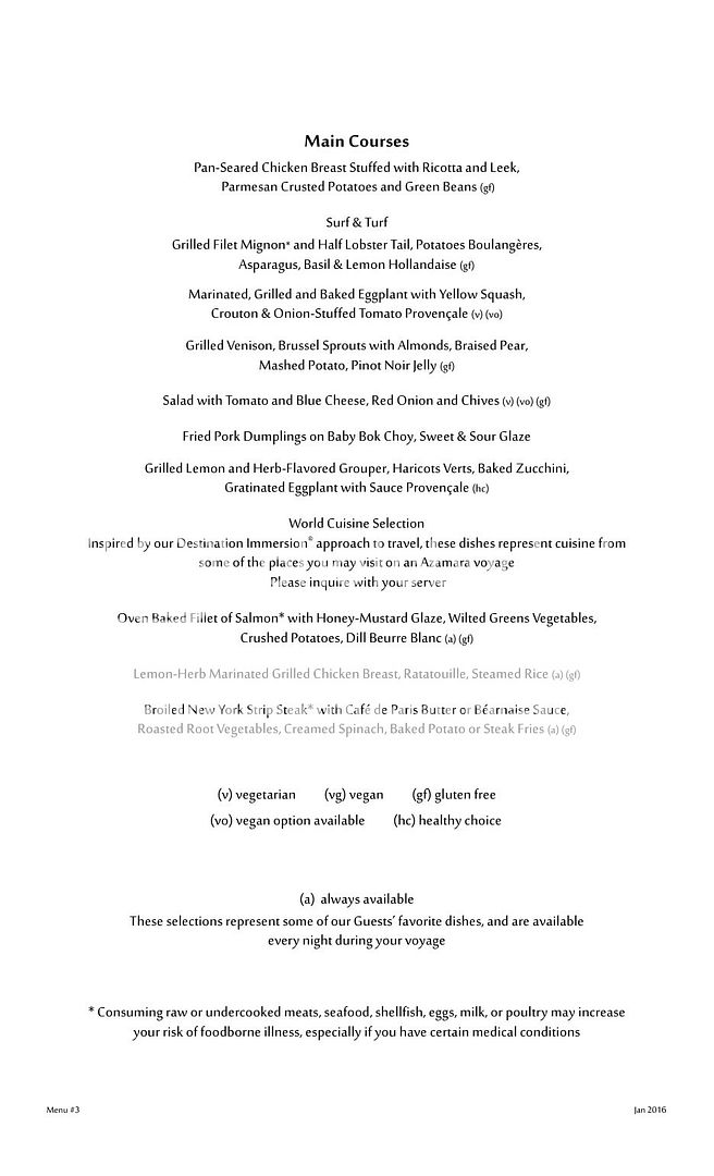 Azamara Discoveries Restaurant Menus (January 2016) - Azamara - Cruise ...