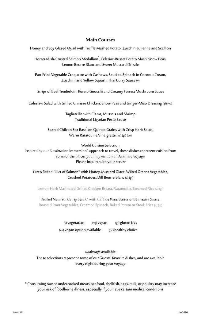 Azamara Discoveries Restaurant Menus (January 2016) - Azamara - Cruise ...
